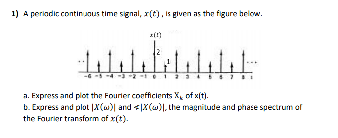 Solved 1) A periodic continuous time signal, x(t), is given | Chegg.com