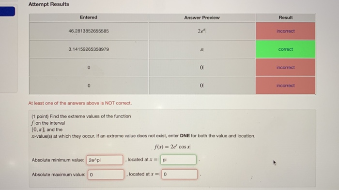 Solved Attempt Results Entered Answer Preview Result | Chegg.com