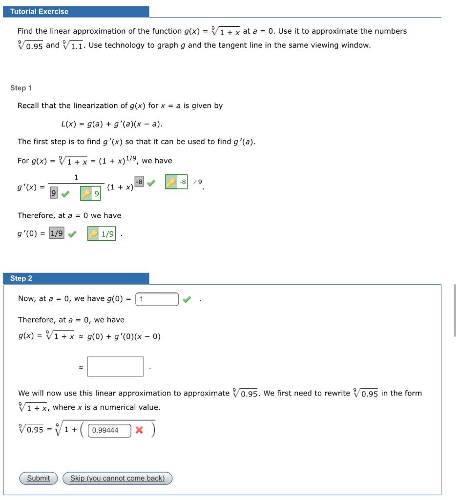 Solved Tutorial Exercise Find the linear approximation of | Chegg.com
