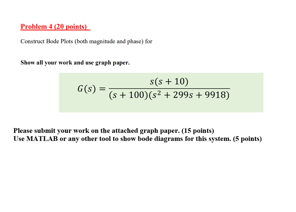 Solved Problem 4 (20 points) Construct Bode Plots (both | Chegg.com