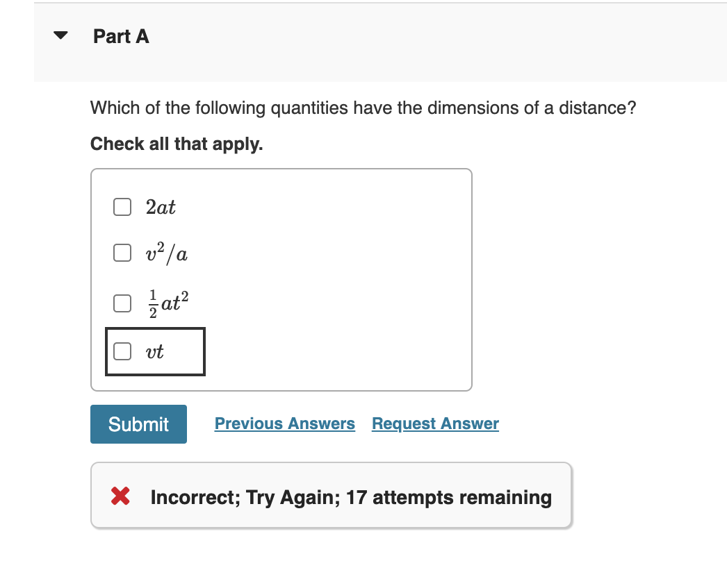 Solved Part AWhich of the following quantities have the | Chegg.com