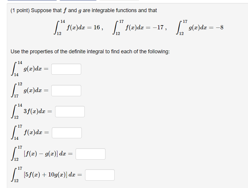 Solved (1 point) Suppose that f and g are integrable | Chegg.com