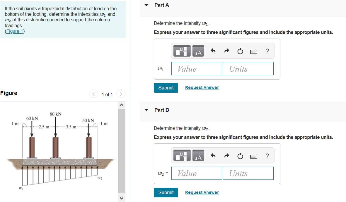 Solved If the soil exerts a trapezoidal distribution of load | Chegg.com