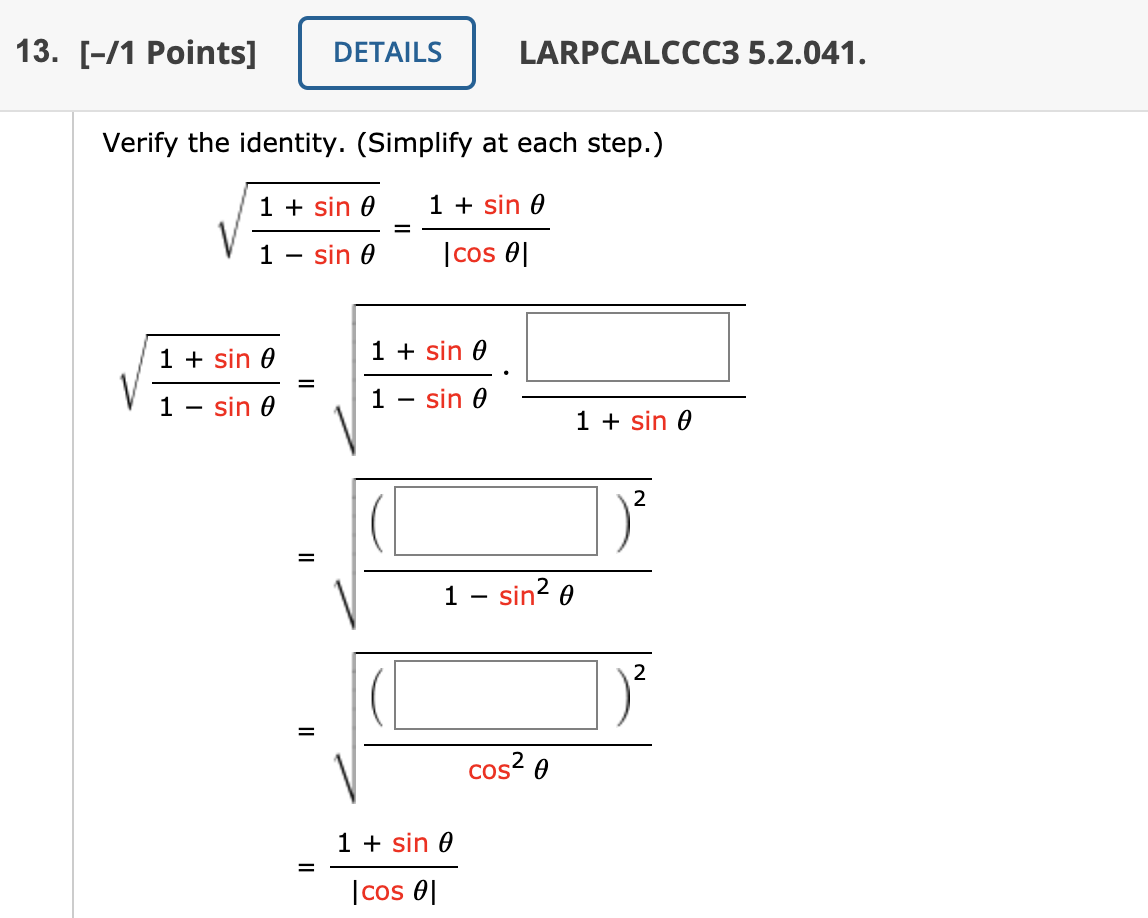 Solved 13. [-/1 Points] DETAILS LARPCALCCC3 5.2.041. Verify | Chegg.com