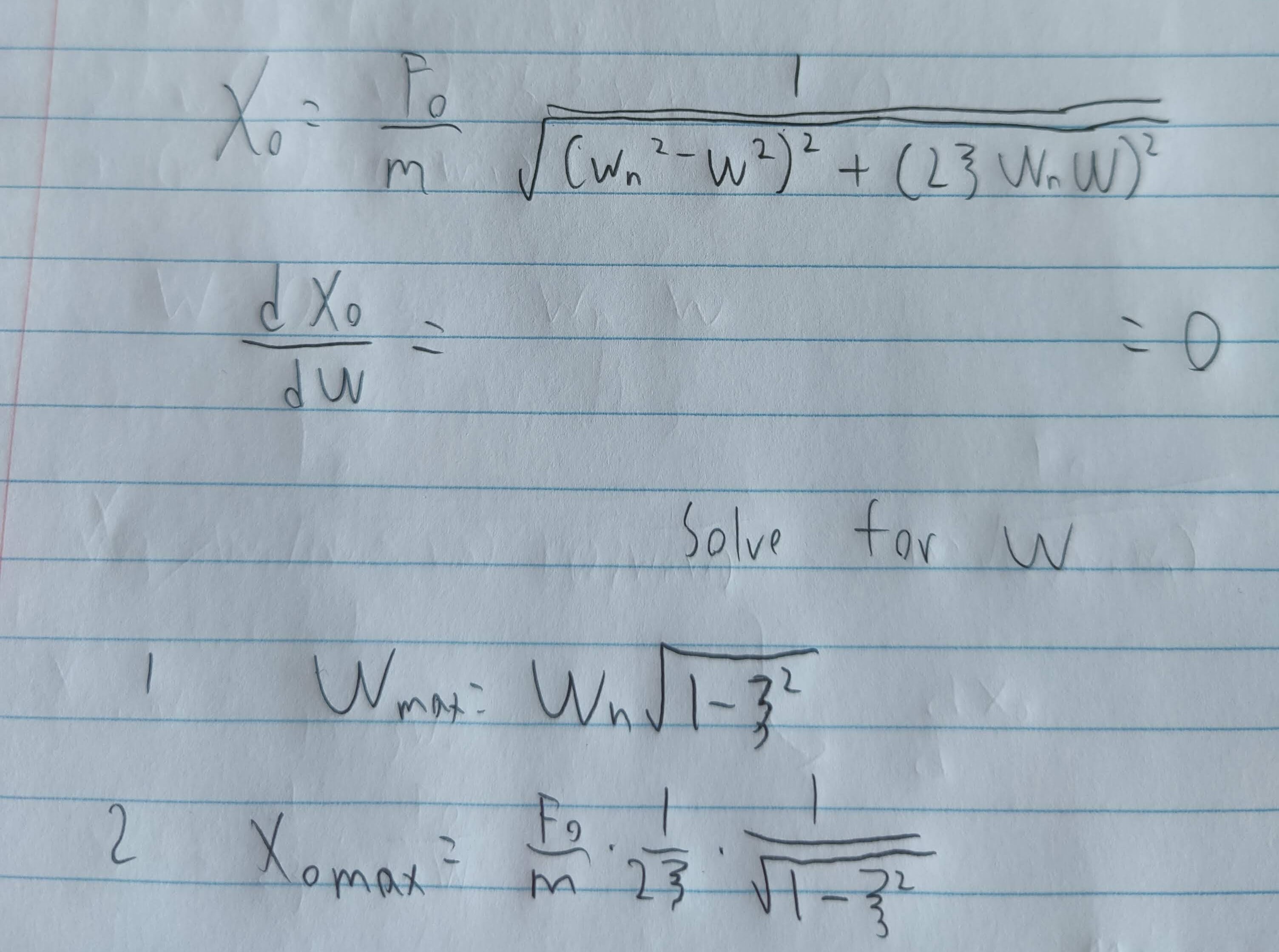 Solved X0=mF0(Wn2−W2)2+(2ξWnW)21dWdX0= Solve for W Wmat | Chegg.com