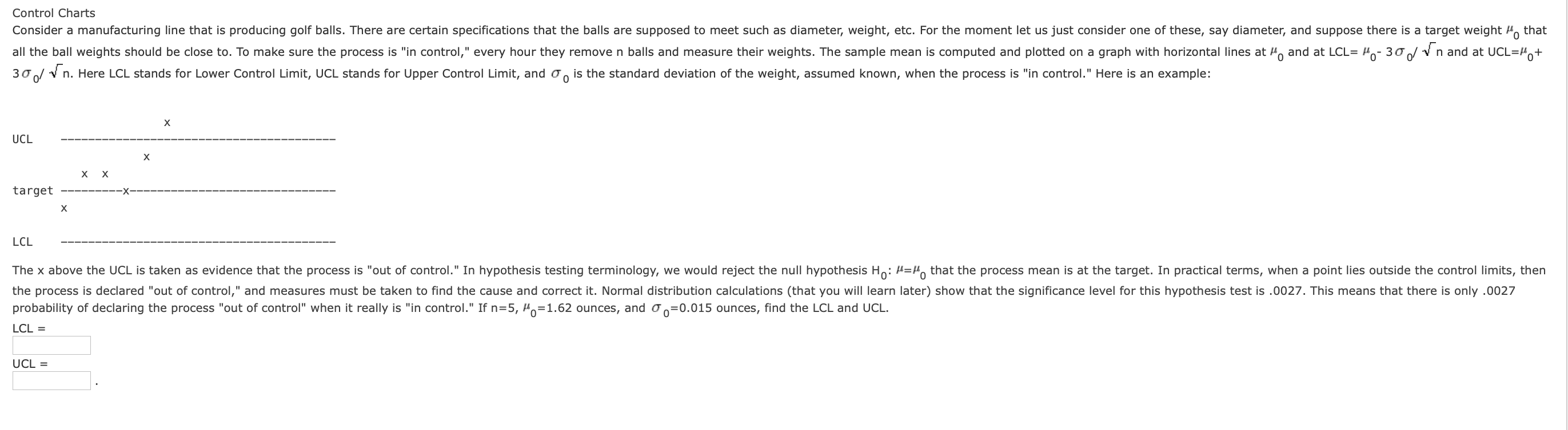 Solved Control Charts 3σ0/. Here LCL stands for Lower | Chegg.com