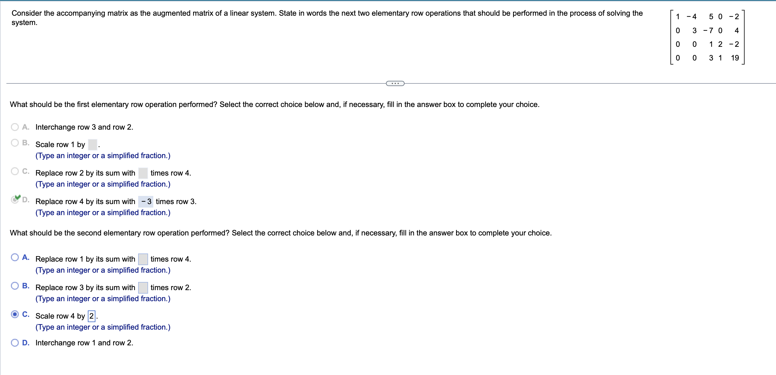 Solved onsider the accompanying matrix as the augmented | Chegg.com