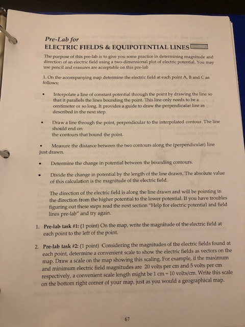 Pre-Lab for ELECTRIC FIELDS & EQUIPOTENTIAL LINES The | Chegg.com