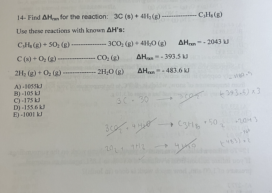 Solved 14- Find ΔHrxn for the reaction: 3C(s)+4H2( | Chegg.com