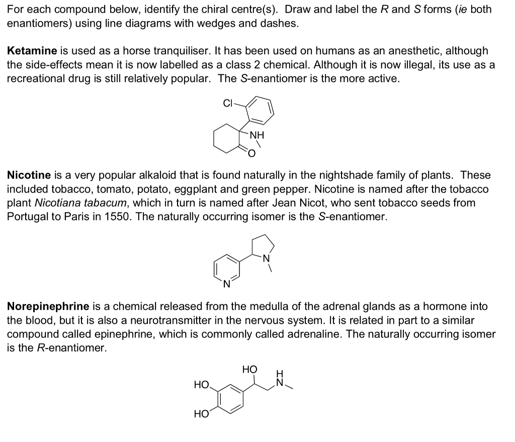 Solved For each compound below, identify the chiral | Chegg.com