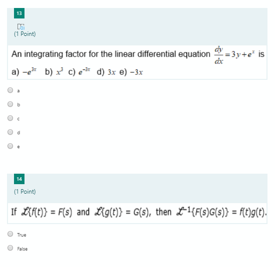 Solved 13 (1 Point) An integrating factor for the linear | Chegg.com