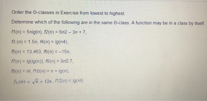 Solved Order the Θ-classes in Exercise from lowest to | Chegg.com