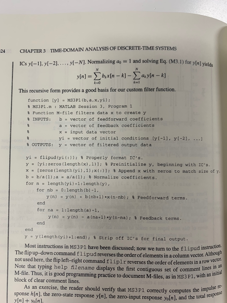 M3.3 A Custom Filter Function The filtic command is | Chegg.com