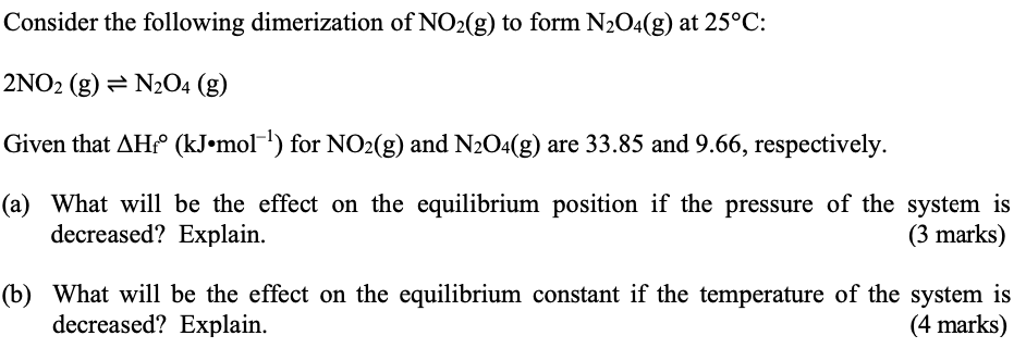Solved Consider the following dimerization of NO2(g) to form | Chegg.com