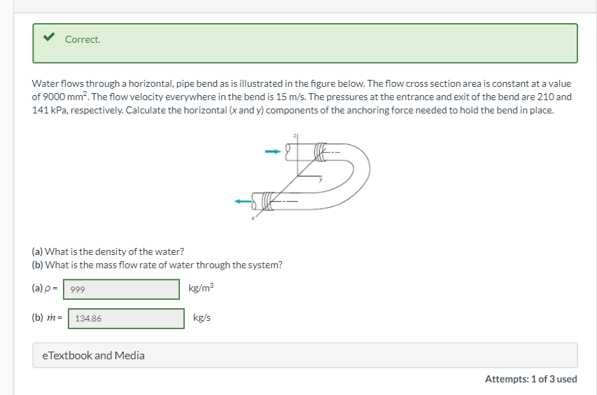 Solved Correct. Water flows through a horizontal, pipe bend | Chegg.com