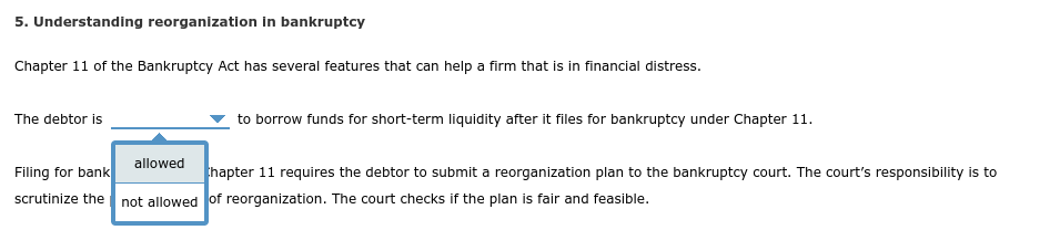 Solved 5. Understanding reorganization in bankruptcy Chapter | Chegg.com