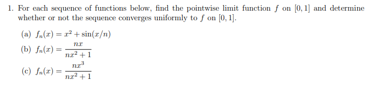 Solved 1. For each sequence of functions below, find the | Chegg.com