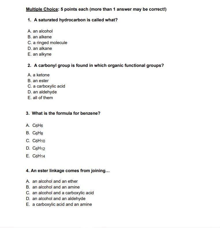 Solved Multiple Choice: 5 points each (more than 1 answer | Chegg.com
