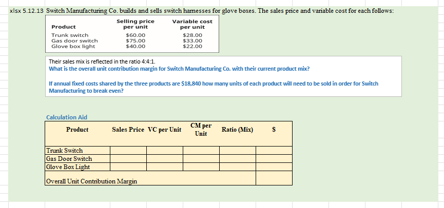 Solved Their sales mix is reflected in the ratio 4:4:1. What | Chegg.com