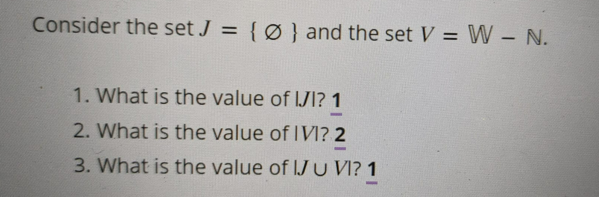 Solved Consider the set and the set V=W-N.What is the value | Chegg.com