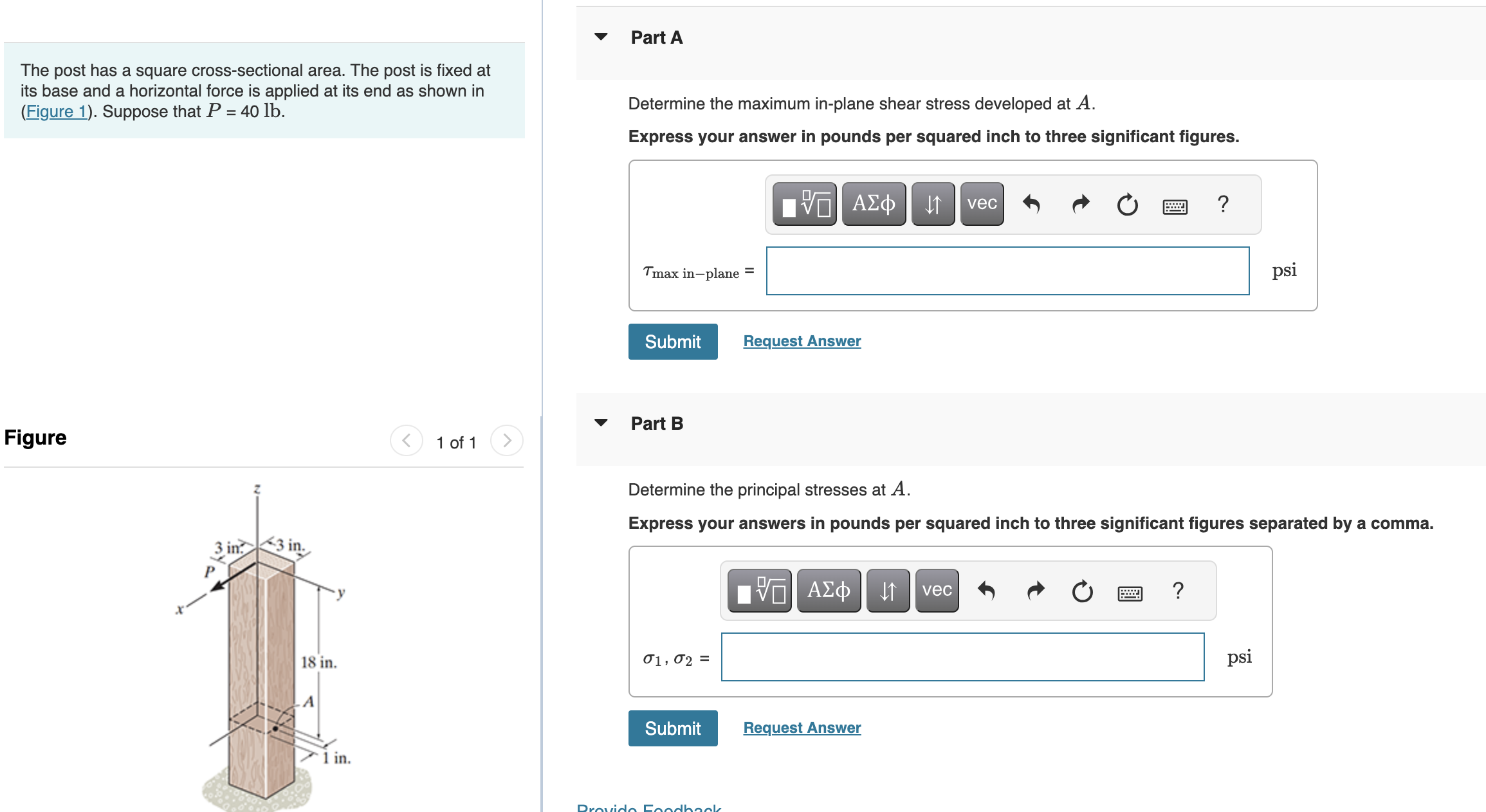 Solved The post has a square cross-sectional area. The post | Chegg.com