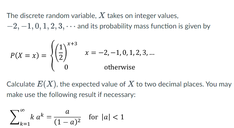 Solved The discrete random variable, X takes on integer | Chegg.com