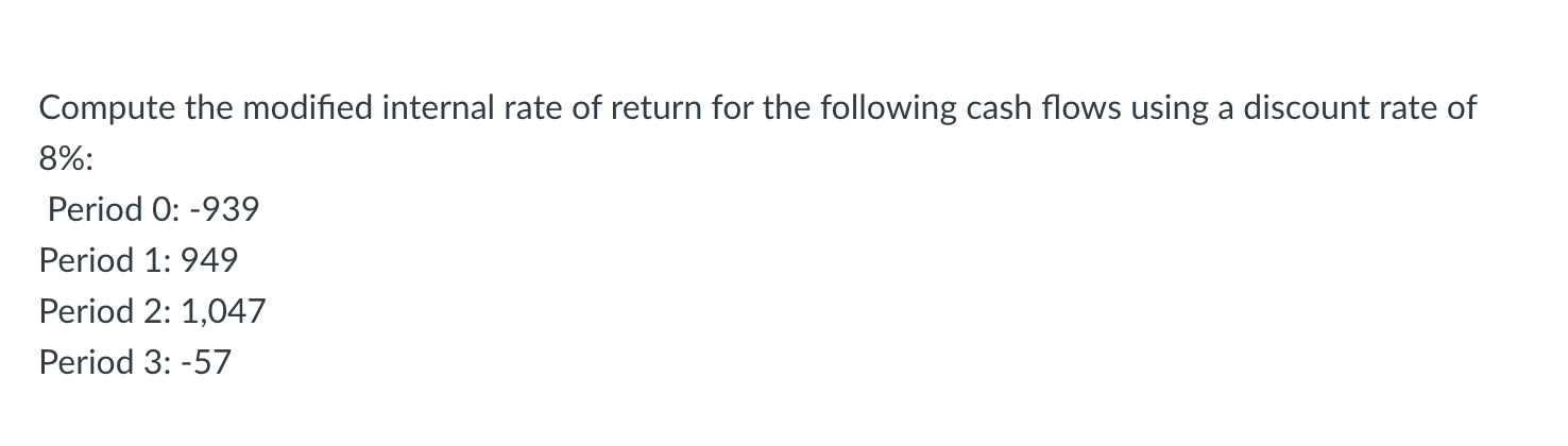 Solved Compute the modified internal rate of return for the | Chegg.com