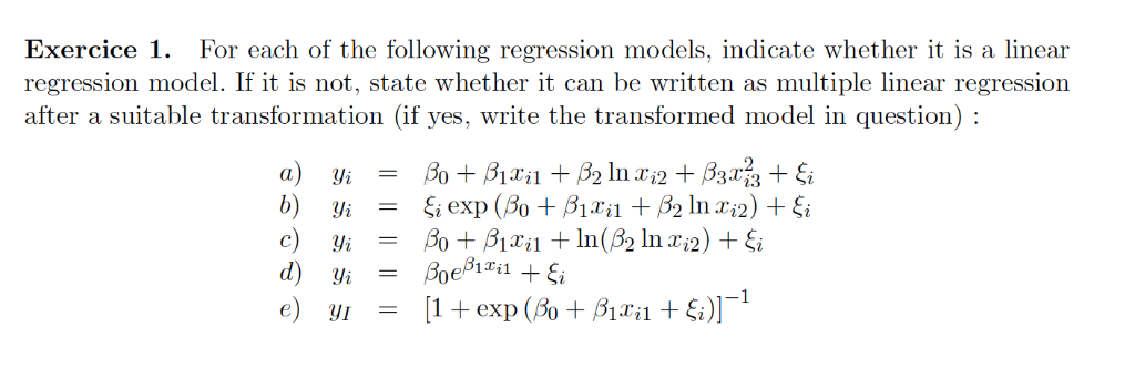 Solved Exercice 1. For each of the following regression | Chegg.com Solved Exercice 1. For each of the following regression | Chegg.com