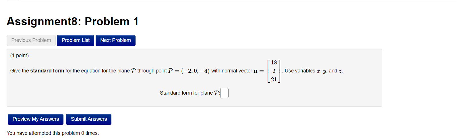 Solved Assignment8 Problem 1 Previous Problem Problem List 