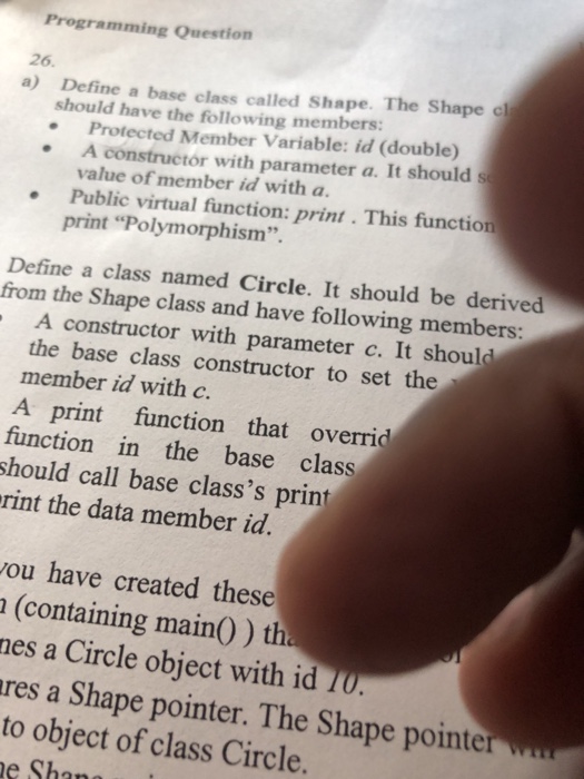 Solved Programming Question 26. a) Define a base class | Chegg.com