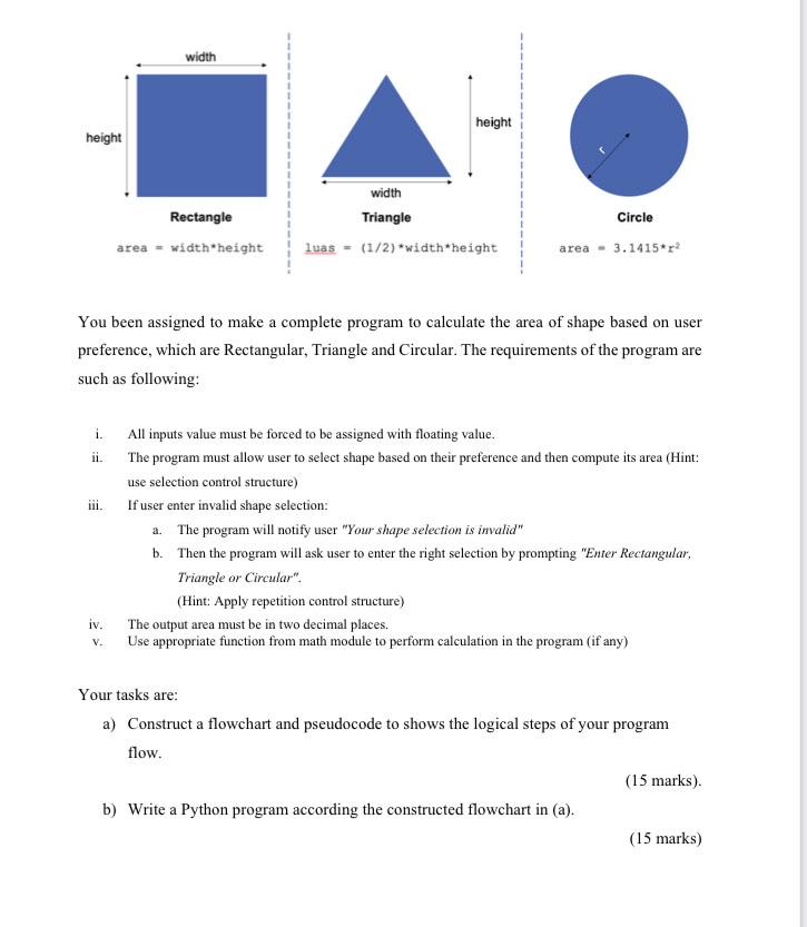 Solved width height height width Triangle luas - | Chegg.com
