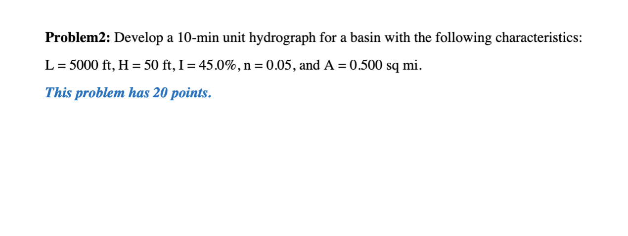 Problem2: Develop a 10-min unit hydrograph for a | Chegg.com
