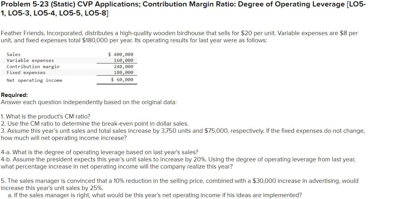 Solved Problem 5-23 (Static) CVP Applications; Contribution | Chegg.com