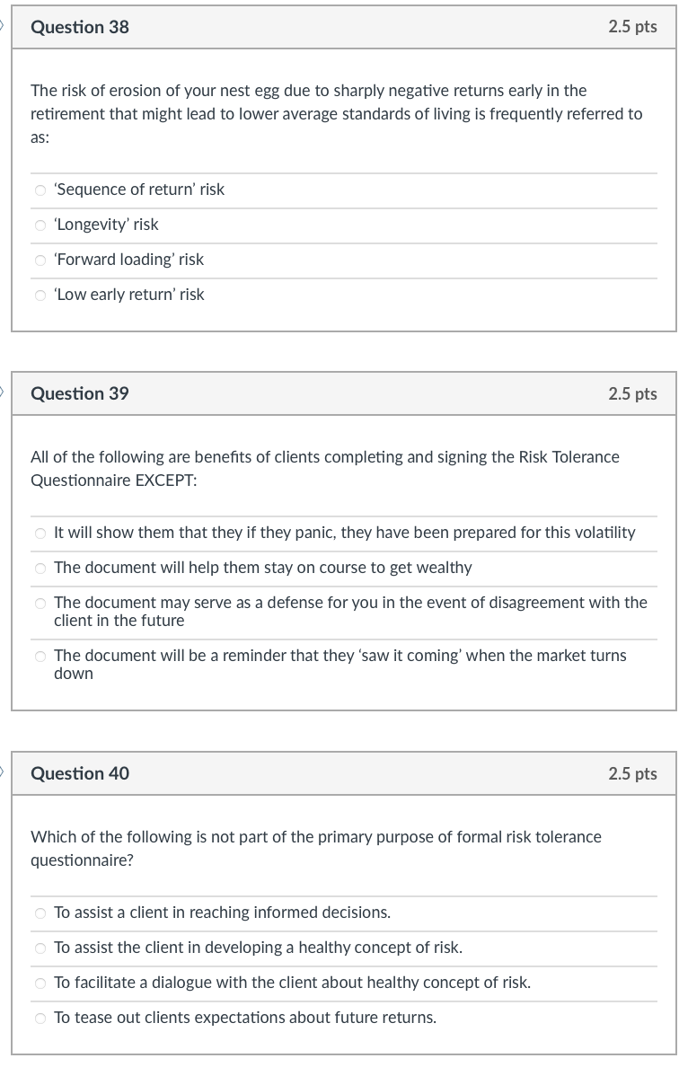Solved The risk of erosion of your nest egg due to sharply | Chegg.com
