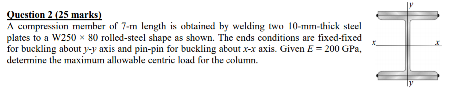 Solved Question 2 (25 marks) A compression member of 7-m | Chegg.com