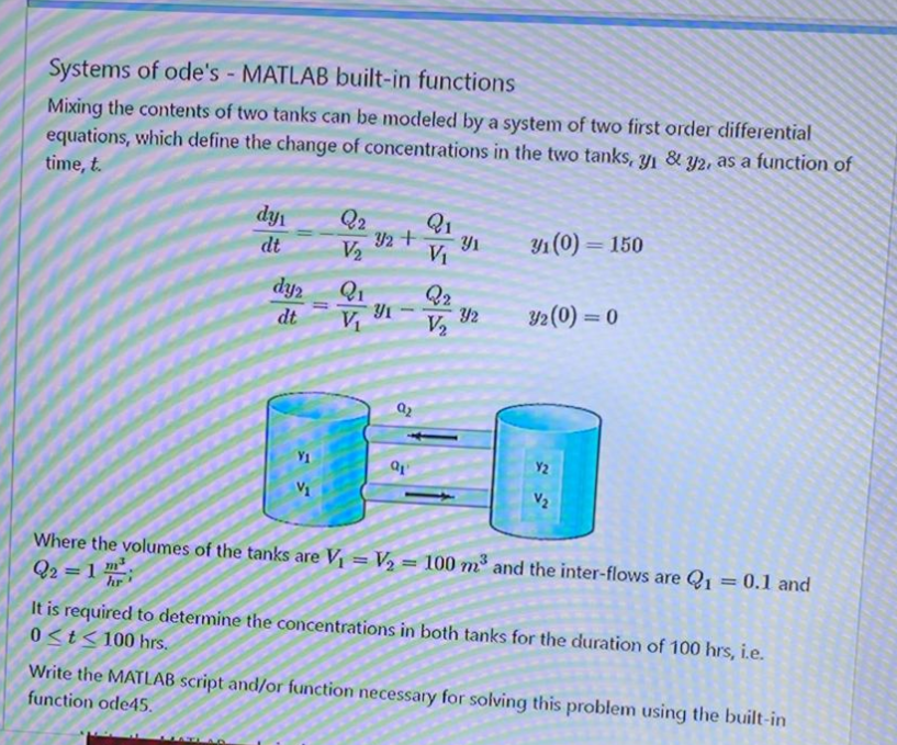 Solved Systems of ode's - MATLAB built-in functions Mixing | Chegg.com