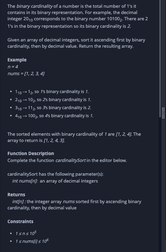 Solved The binary cardinality of a number is the total | Chegg.com
