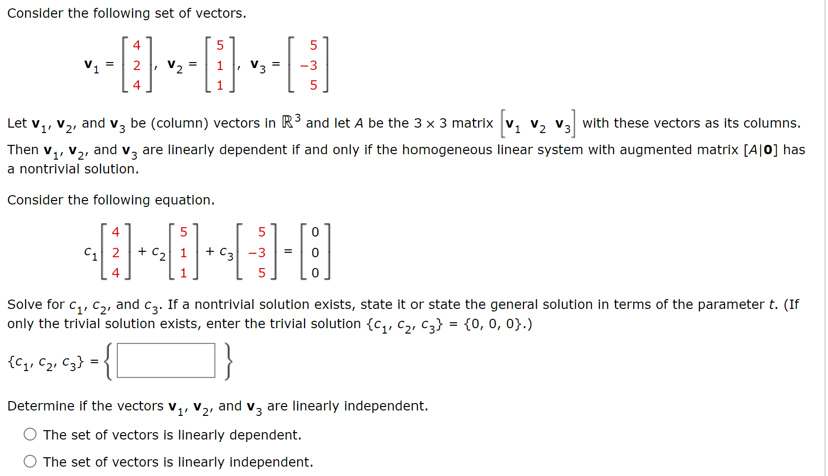 Consider the following set of vectors. | Chegg.com