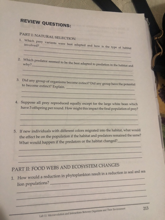 Solved REVIEW QUESTIONS: PART I: NATURAL SELECTION 1. Which | Chegg.com