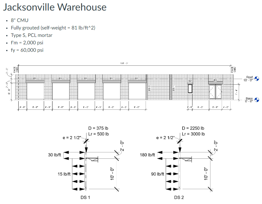 Solved Jacksonville Warehouse - 8" CMU - Fully grouted | Chegg.com
