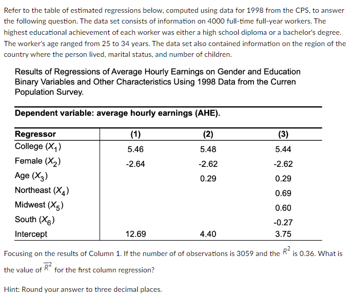 Solved Refer to the table of estimated regressions below, | Chegg.com