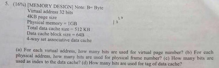 Solved (16%) [MEMORY DESIGN] ﻿Note: B= ﻿ByteVirtual address | Chegg.com