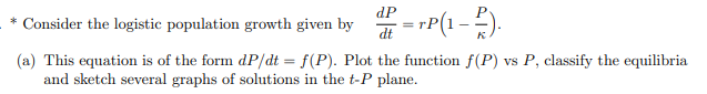 Solved * Consider the logistic population growth given by de | Chegg.com