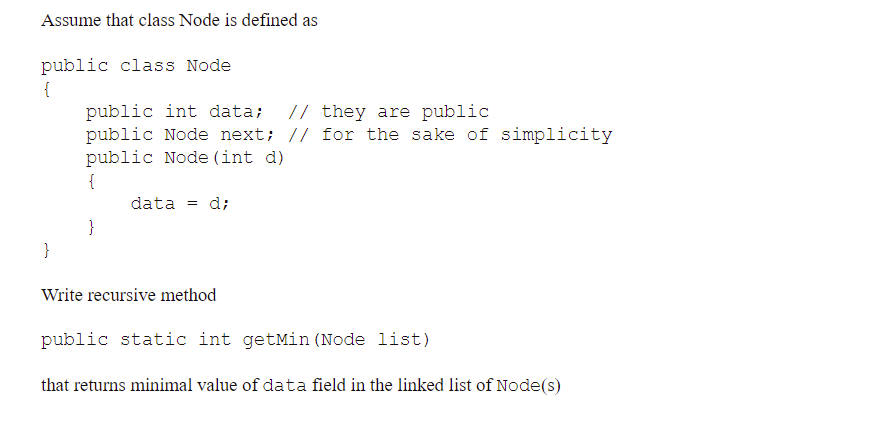 Solved Assume that class Node is defined as public class | Chegg.com