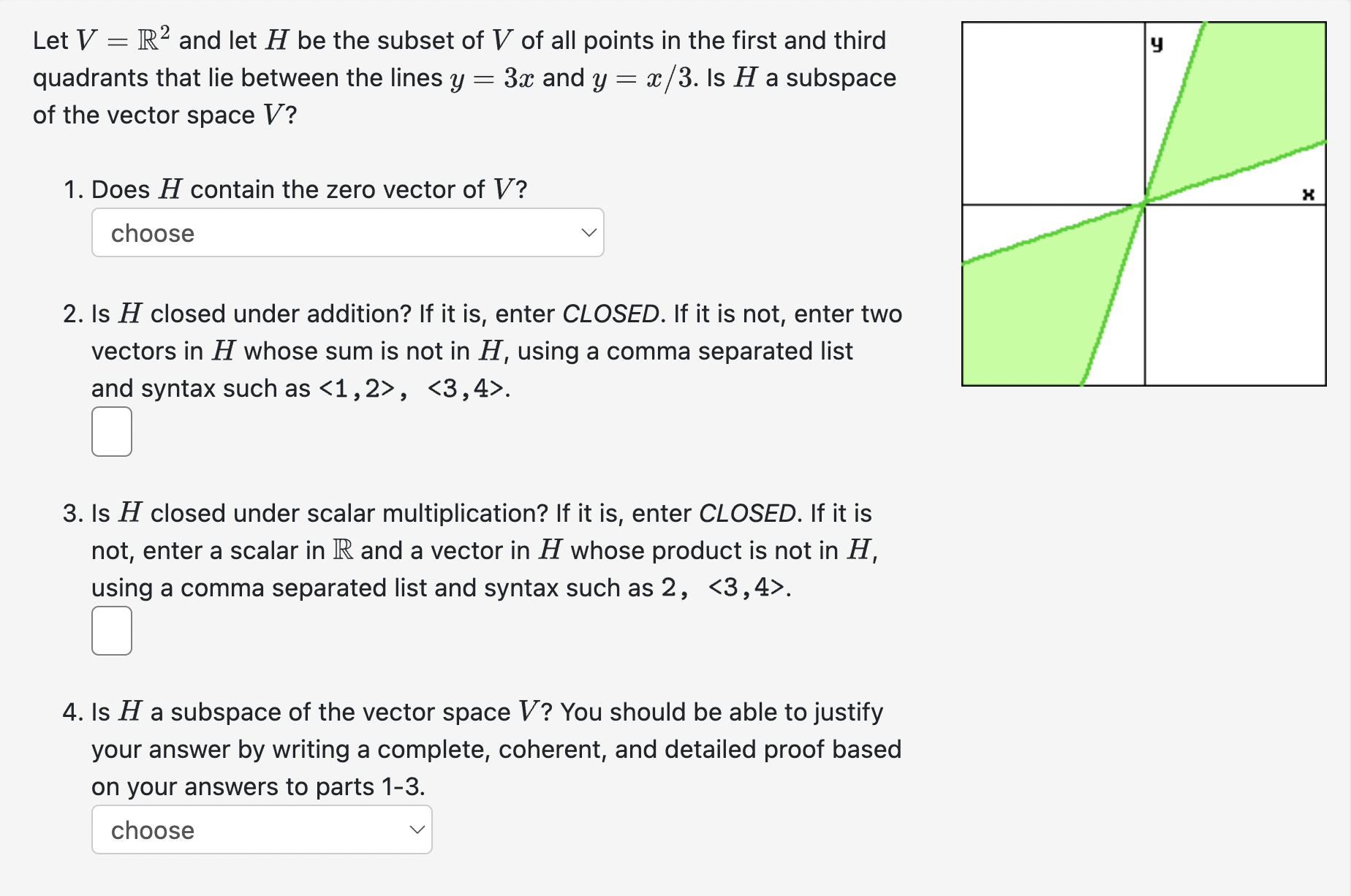 Solved Let V=R2 and let H be the subset of V of all points | Chegg.com