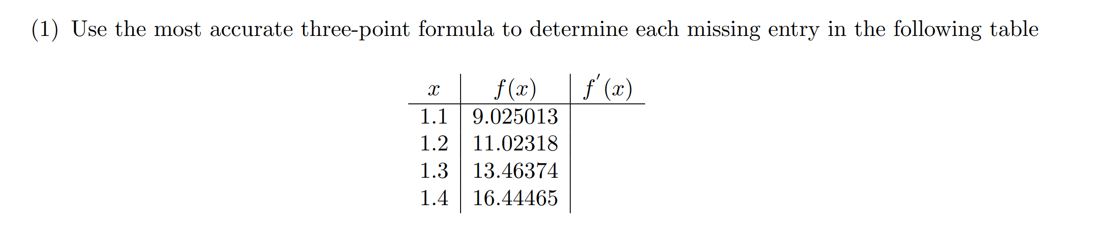 Solved (1) Use the most accurate three-point formula to | Chegg.com