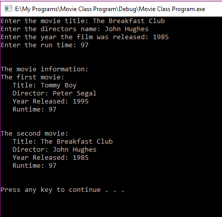 Solved Create a project called Movie_Class_Program. Add a | Chegg.com