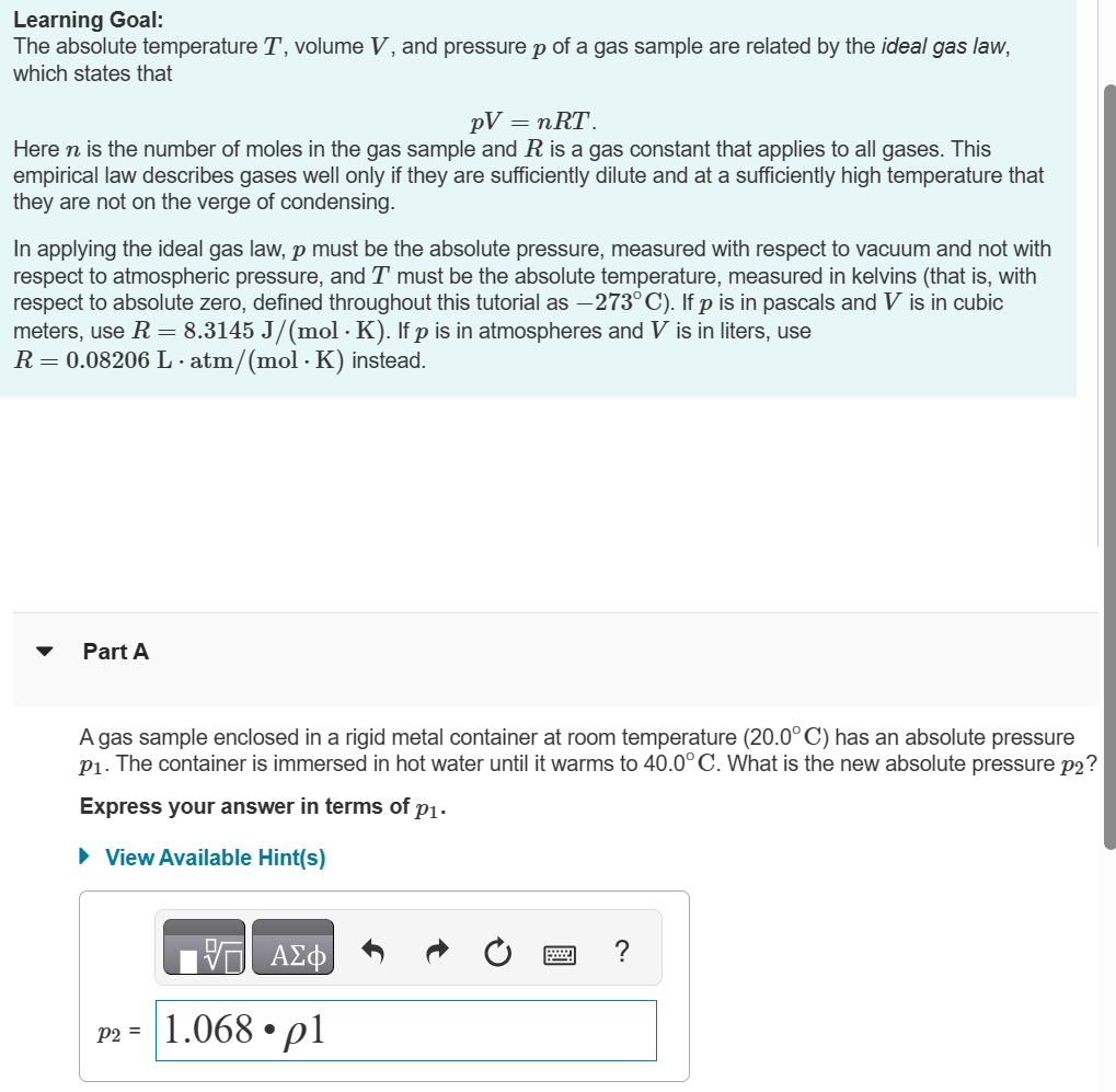 Solved Learnıng Goal: The absolute temperature T, volume V, | Chegg.com