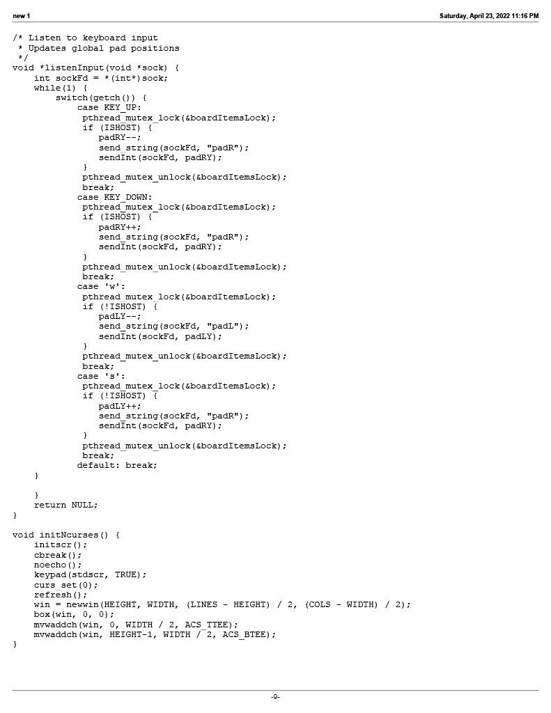 Solved Below is a 2 player ping pong game that works over a | Chegg.com