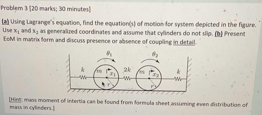Solved (a) Using Lagrange's equation, find the equation(s) | Chegg.com